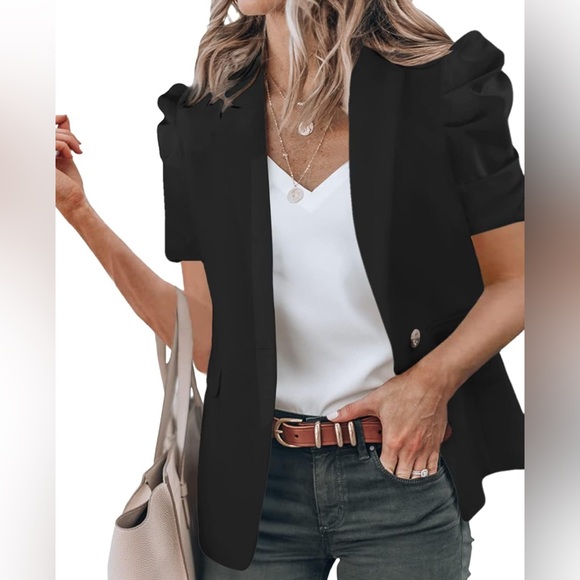 Jackets & Coats | Newffr Blazer Short Puff Sleeve Open Front Office ...
